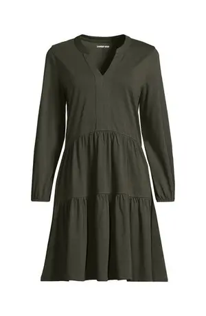 LANDS' END Cotton Jersey Tiered Mini Dress - Forest Moss