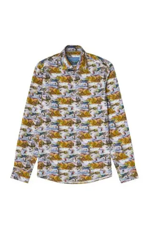 Robert Talbott Reynolds Printed Fishing Scene Shirt - Green Multi