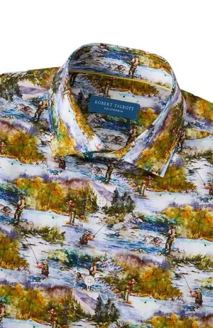 Robert Talbott Reynolds Printed Fishing Scene Shirt - Green Multi