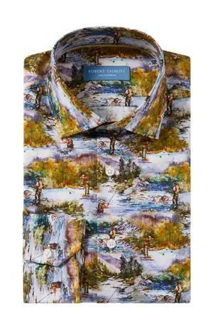 Robert Talbott Reynolds Printed Fishing Scene Shirt - Green Multi