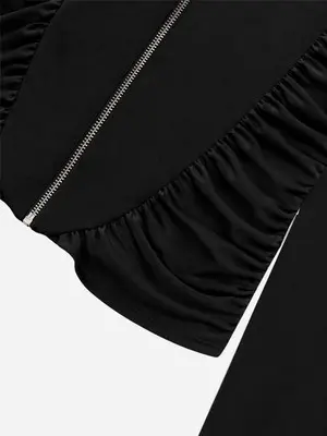 NOCTURNE Ruffle Trim Zip Front Blouse - Black