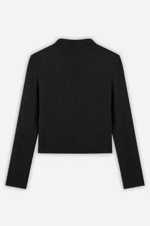 NOCTURNE Ruffle Trim Zip Front Blouse - Black