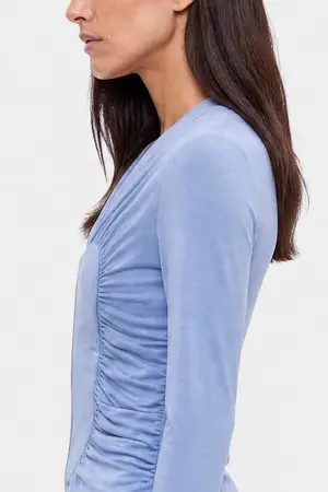 NOCTURNE Ruffle Trim Zip Front Blouse - Blue