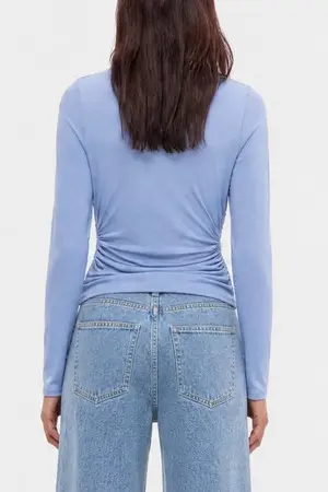 NOCTURNE Ruffle Trim Zip Front Blouse - Blue