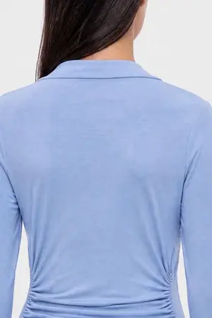 NOCTURNE Ruffle Trim Zip Front Blouse - Blue