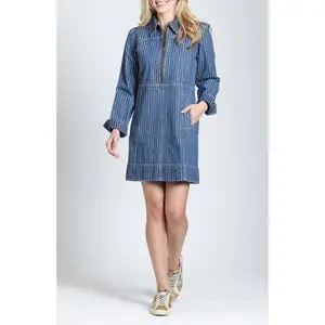 APNY The True Indigo Striped Denim Shift Dress - River Indigo
