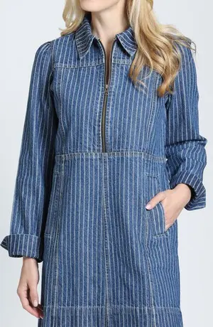 APNY The True Indigo Striped Denim Shift Dress