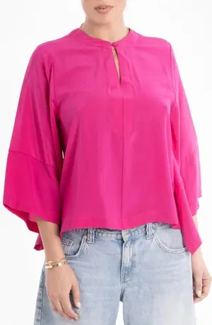 OCEAN+MAIN Wide Sleeve Silk Top