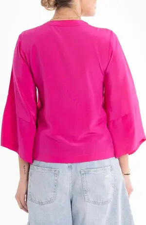 OCEAN+MAIN Wide Sleeve Silk Top