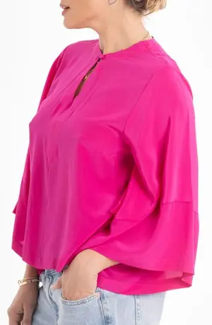 OCEAN+MAIN Wide Sleeve Silk Top