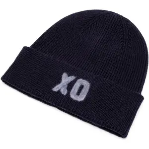 FRANCES VALENTINE Xo Embroidered Beanie Navy