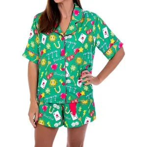 SUNSHINE SOCIETY Lucky Silky Short Sleeve Short Set - Green