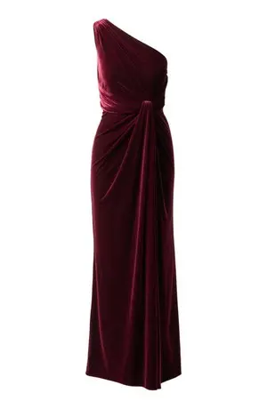 Adrianna Papell One Shoulder Stretch Velvet Twist Knot Draped Gown