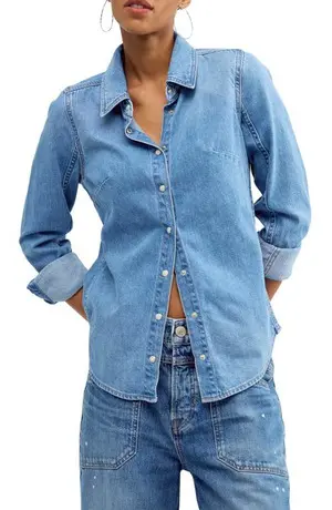Free People Benny Slim Denim Shirt - Harbor Blue