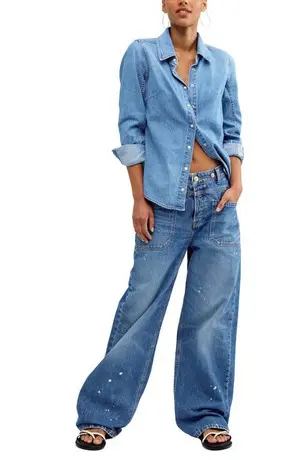 Free People Benny Slim Denim Shirt