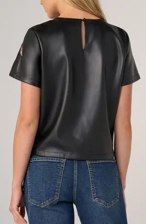 LIVERPOOL Embroidered Faux Leather Top