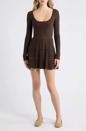 LoveShackFancy Lunelle Cable Knit Minidress - Campfire Cacao