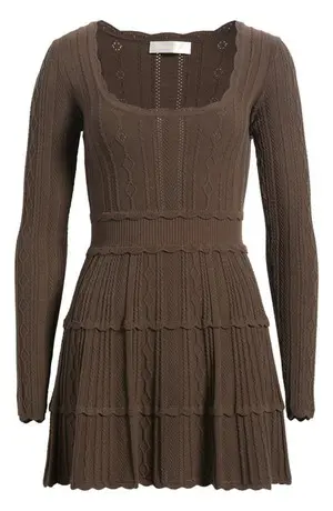 LoveShackFancy Lunelle Cable Knit Minidress - Campfire Cacao