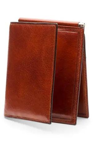 Bosca Leather Money Clip Wallet - Amber
