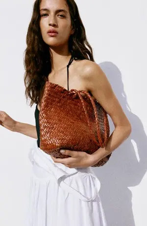 Mango Braided Woven Shopper Bag - Leather