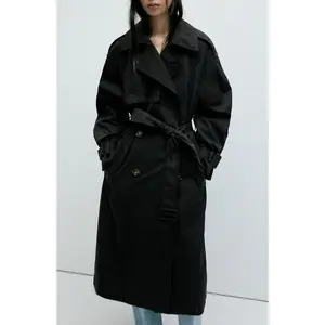 Mango Angela Belted Trench Coat Black