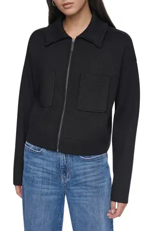 Dkny Essentials Zip Up Sweater Jacket Black