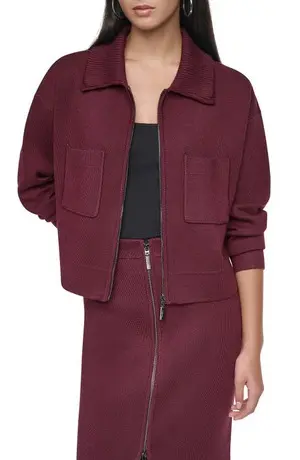 Dkny Essentials Zip Up Sweater Jacket - Cabernet