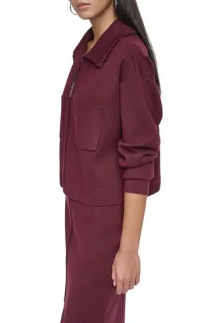 Dkny Essentials Zip Up Sweater Jacket - Cabernet