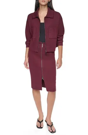 Dkny Essentials Zip Up Sweater Jacket - Cabernet