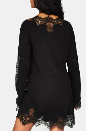 DISTURBIA Stormwoken Lace Trim Knit Mini Dress