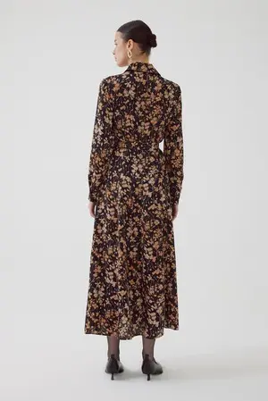 EXQUISE Floral Print Regular Maxi Dress - Black-camel