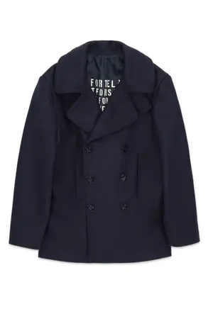 FORTELA Peacot Double Breasted Wool Blend Coat - Blue