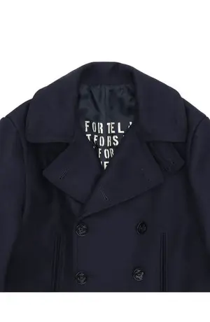 FORTELA Peacot Double Breasted Wool Blend Coat - Blue