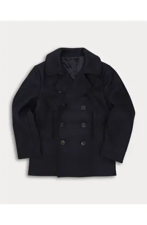 FORTELA Peacot Double Breasted Wool Blend Coat - Blue