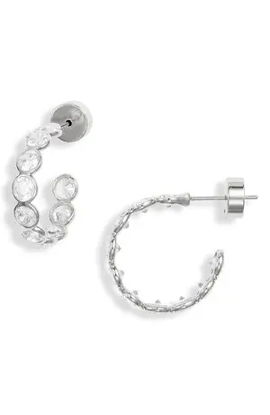 Nordstrom Scalloped Cubic Zirconia Hoop Earrings - Clear- Silver