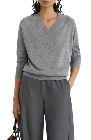 REISS Paris V-neck Merino Wool Sweater - Grey