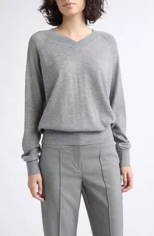 REISS Paris V-neck Merino Wool Sweater - Grey