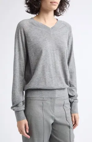 REISS Paris V-neck Merino Wool Sweater - Grey