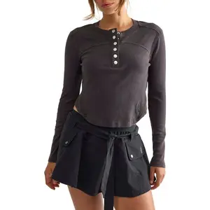 Free People Cool Down Stretch Cotton Crewneck Top - Black