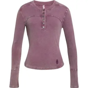 Free People Cool Down Stretch Cotton Crewneck Top Blackberry