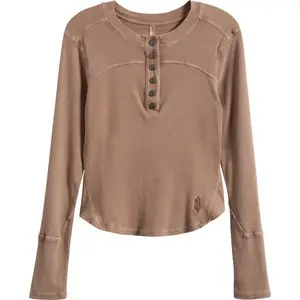 Free People Cool Down Stretch Cotton Crewneck Top - Sandstorm