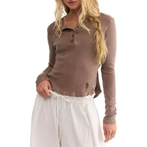 Free People Cool Down Stretch Cotton Crewneck Top - Sandstorm