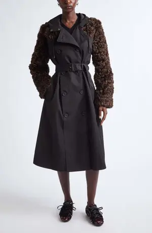 Simone Rocha Faux Fur Detail Trench Coat