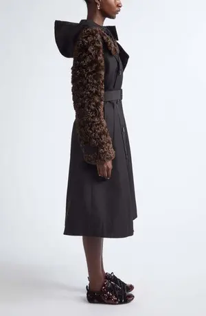 Simone Rocha Faux Fur Detail Trench Coat