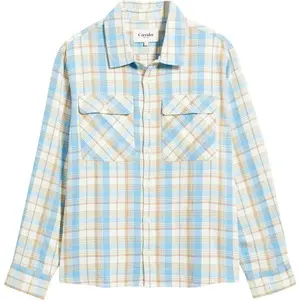 CORRIDOR Plaid Cotton Flannel Button-up Shirt - Blu