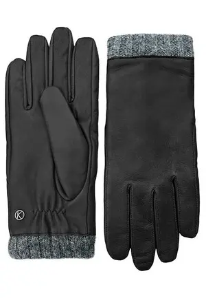 KESSLER Leather Gloves With Knitted Cuff And Touch Function - Black