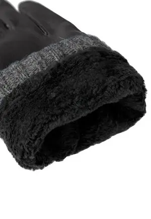 KESSLER Leather Gloves With Knitted Cuff And Touch Function - Black