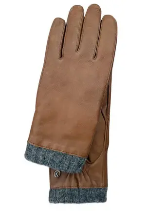 KESSLER Leather Gloves With Knitted Cuff And Touch Function - Medium Brown