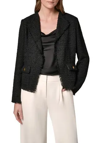 Donna Karan New York Open Front Tweed Jacket - Black