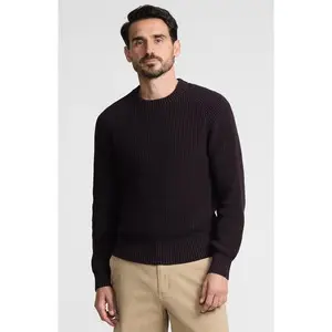 LANDS' END Cotton Drifter Saddle Crewneck Shaker Sweater - Black Currant